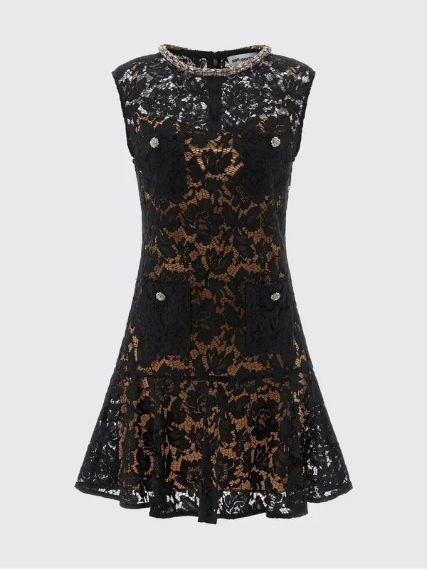 SELF-PORTRAIT Viscose Mini Dress With Rhinestones