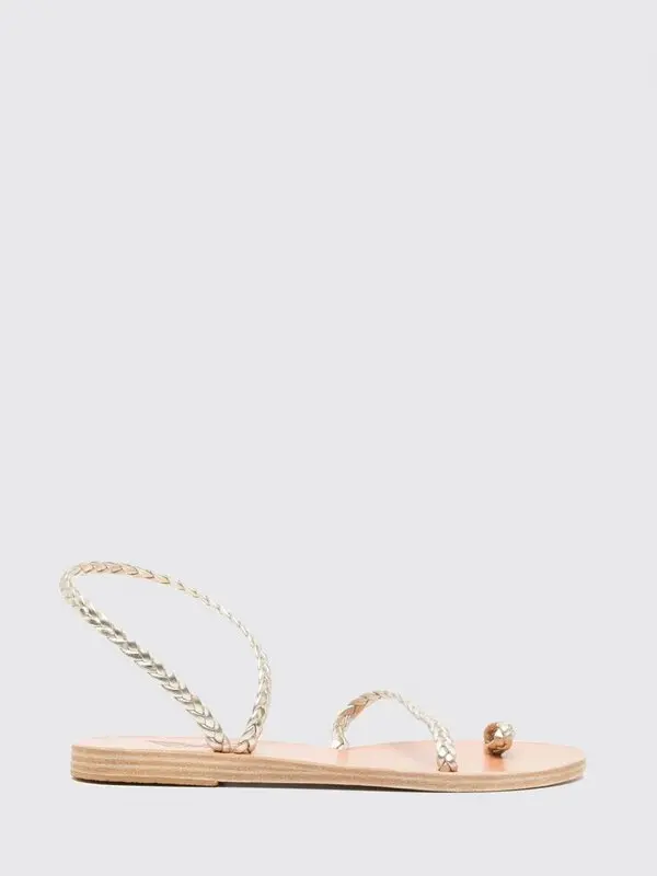 ANCIENT GREEK SANDALS Woven Nappa Leather Flat Thong Sandals - Silver