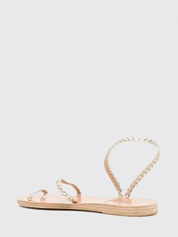 ANCIENT GREEK SANDALS Woven Nappa Leather Flat Thong Sandals - Silver