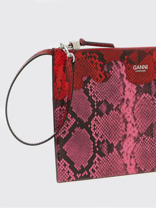 GANNI Python Print Faux Leather Clutch