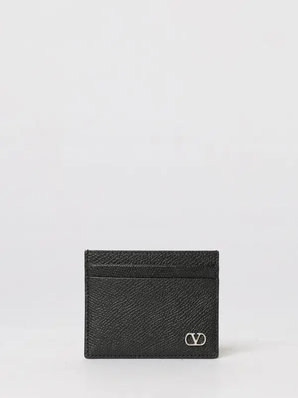Valentino Garavani Vlogo Signature Grained Leather Credit Card Holder - Black