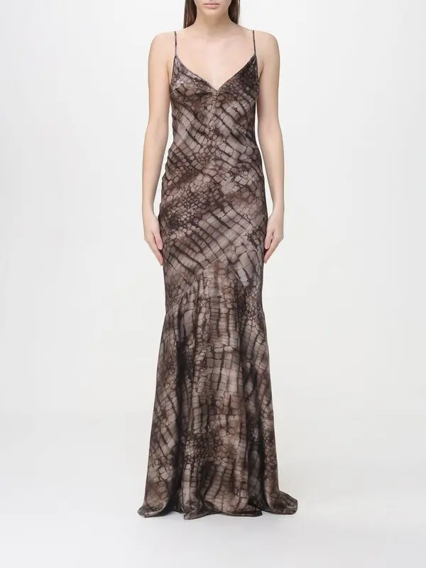 Elisabetta Franchi Alligator Print Stretch Satin Maxi Dress