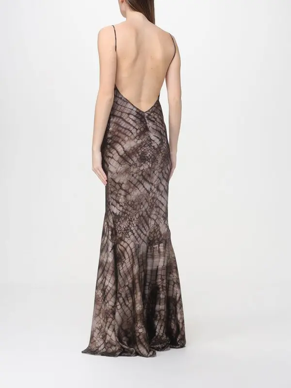 Elisabetta Franchi Alligator Print Stretch Satin Maxi Dress