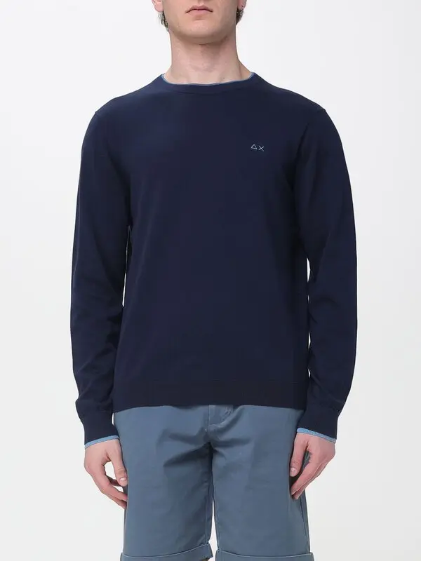 SUN 68 Crew Neck Cotton Pullover - Navy
