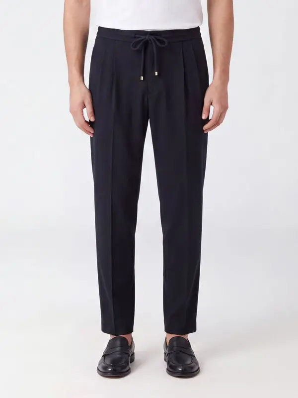 Brunello Cucinelli Straight-leg Wool Drawstring Waist Trousers - Blue 1