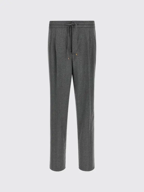 Brunello Cucinelli Straight-leg Wool Drawstring Waist Trousers - Grey 1