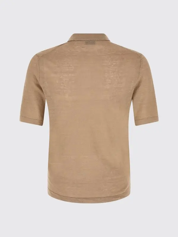 BALLANTYNE Diamond Pattern Cotton And Linen Polo Shirt - Beige