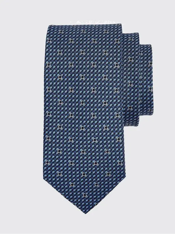 FERRAGAMO Gancini Silk Tie With All-over Monogram Pattern