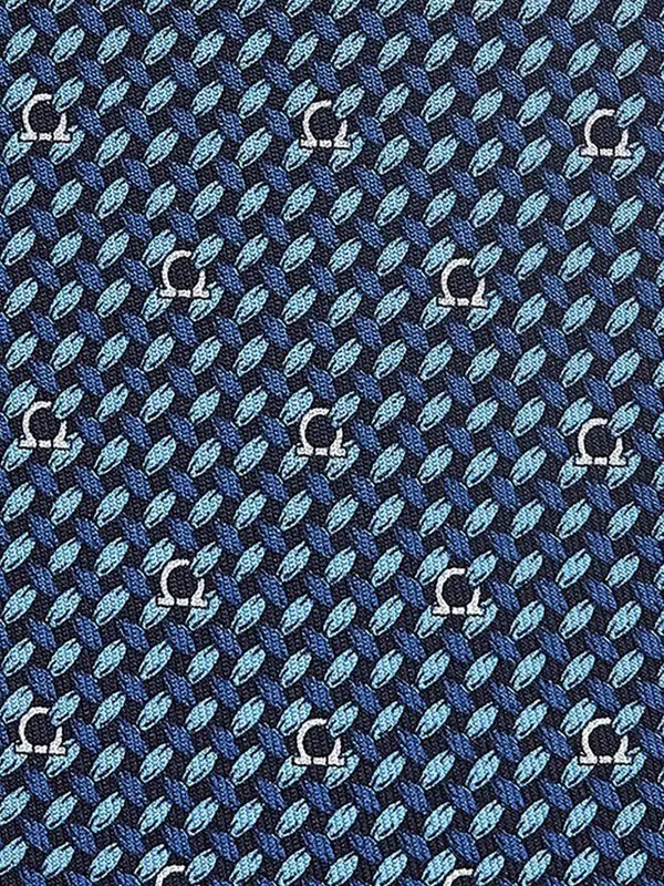 FERRAGAMO Gancini Silk Tie With All-over Monogram Pattern