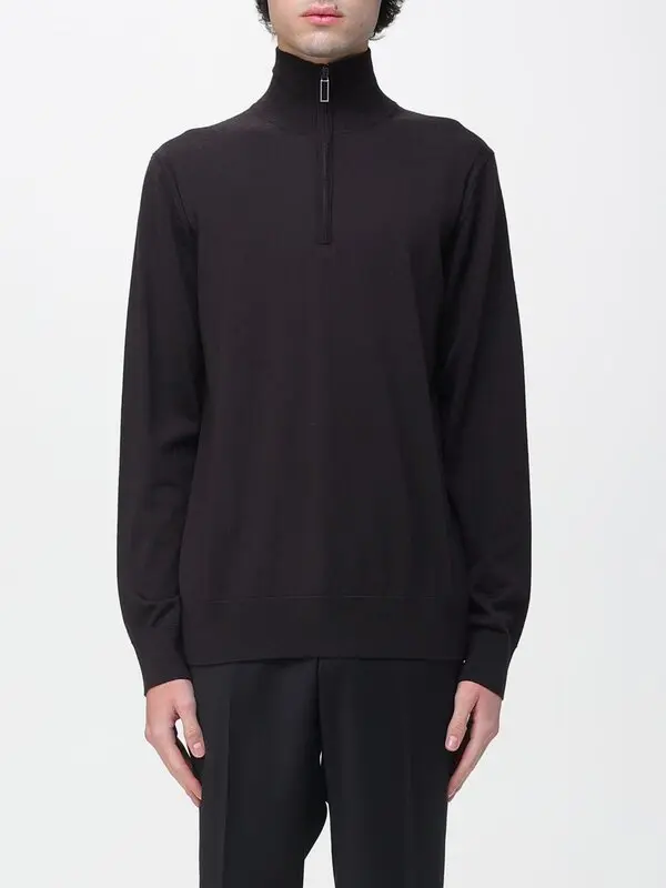 PAOLO PECORA Quarter Zip Fine Knit Pullover - Brown