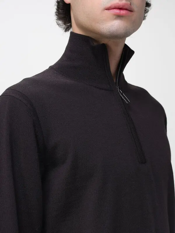 PAOLO PECORA Quarter Zip Fine Knit Pullover - Brown