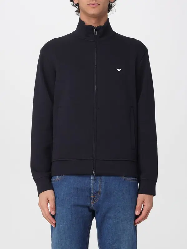 Emporio Armani Cotton Blend Zip-up Sweatshirt - Blue