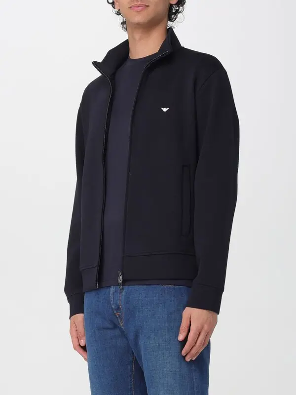 Emporio Armani Cotton Blend Zip-up Sweatshirt - Blue
