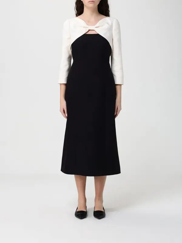 Valentino Garavani Bi Virgin Wool And Silk Midi Dress With Abstract Two-tone Pattern - Black