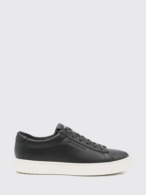 Emporio Armani Smooth Bovine Leather Lace Up Sneakers - Black