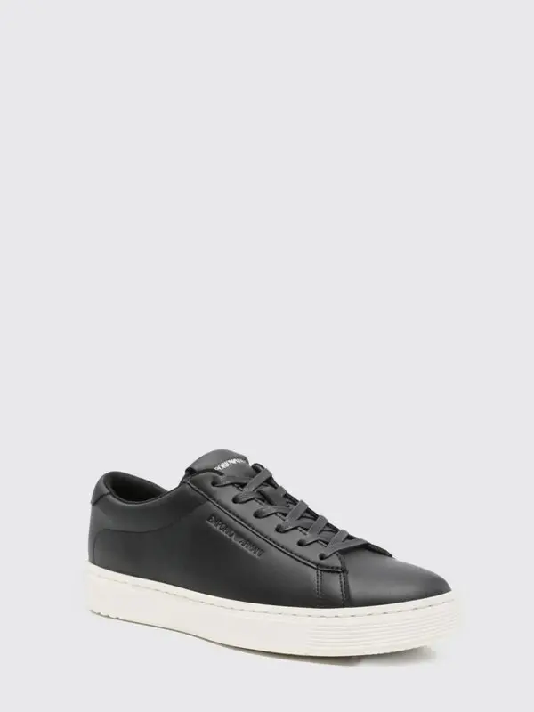 Emporio Armani Smooth Bovine Leather Lace Up Sneakers - Black
