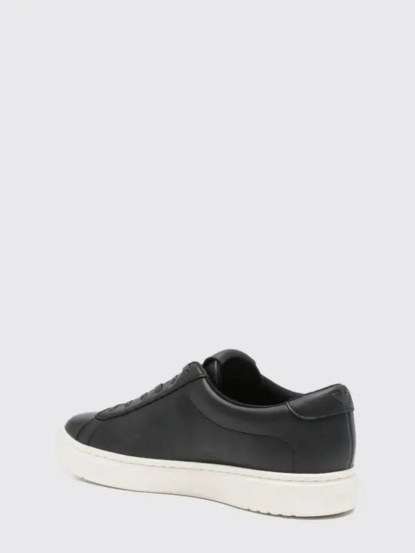 Emporio Armani Smooth Bovine Leather Lace Up Sneakers - Black