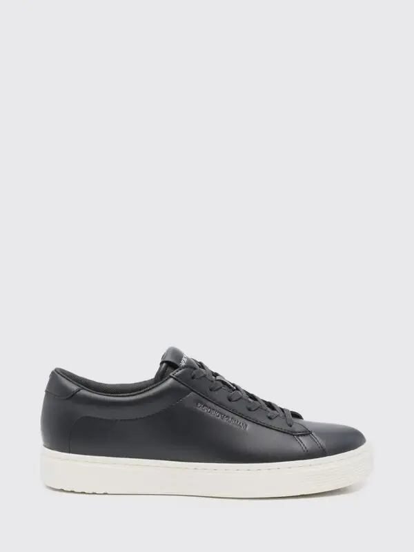 Emporio Armani Smooth Bovine Leather Lace Up Sneakers - Blue