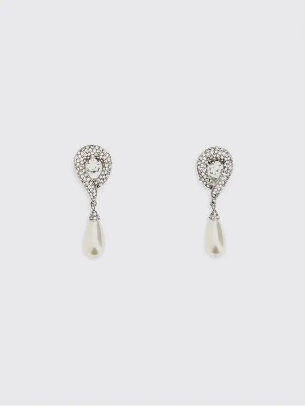 Alessandra Rich Brass Dangle Earrings With Rhinestones And Faux Pearls - Silver