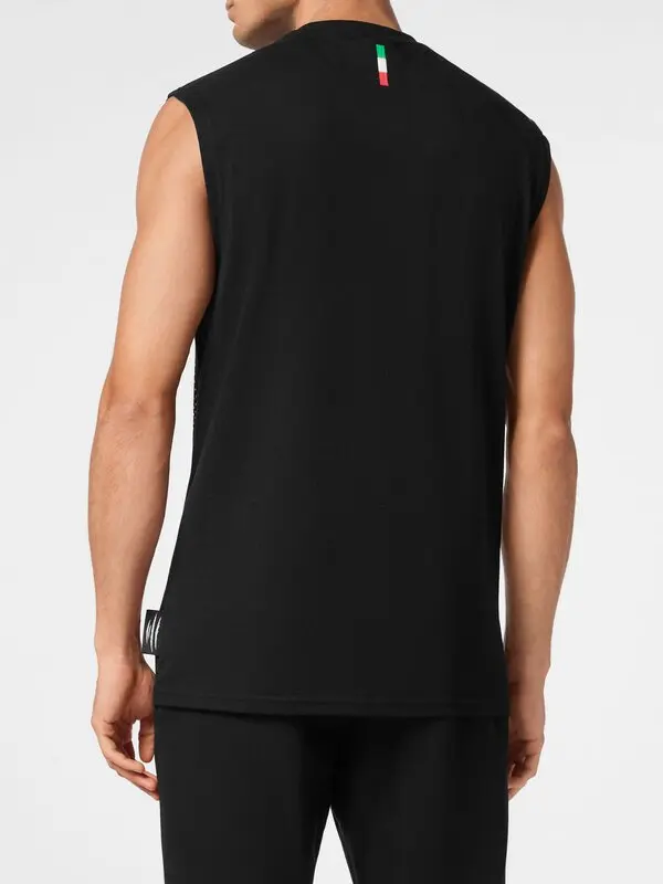 PLEIN SPORT Printed Cotton Tank Top With Rhinestones - Black