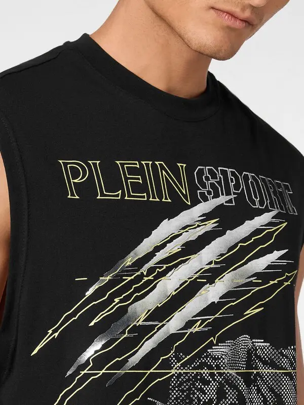 PLEIN SPORT Printed Cotton Tank Top With Rhinestones - Black