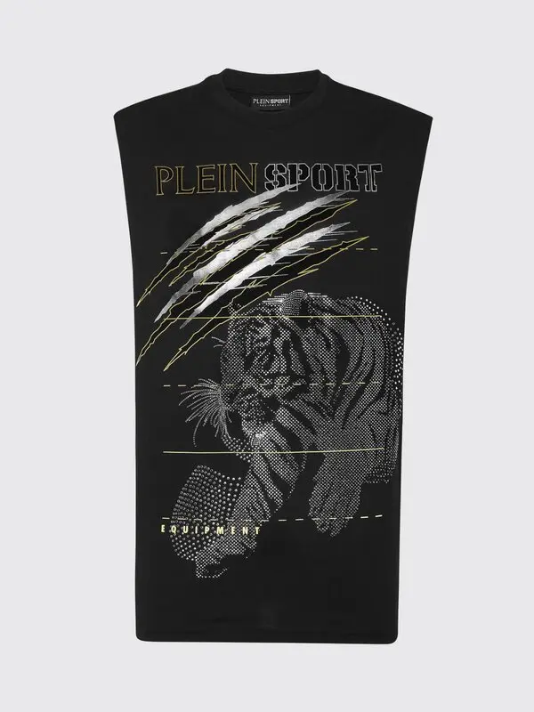 PLEIN SPORT Printed Cotton Tank Top With Rhinestones - Black
