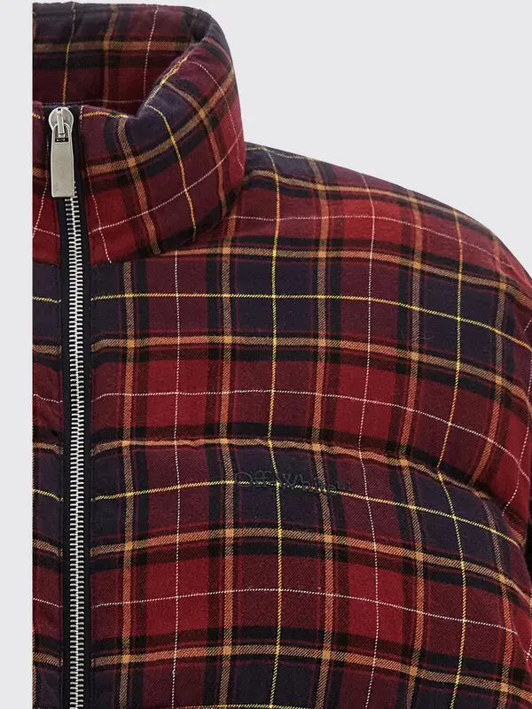 Off-White Plaid Zip-up Puffer Jacket - Burgundy