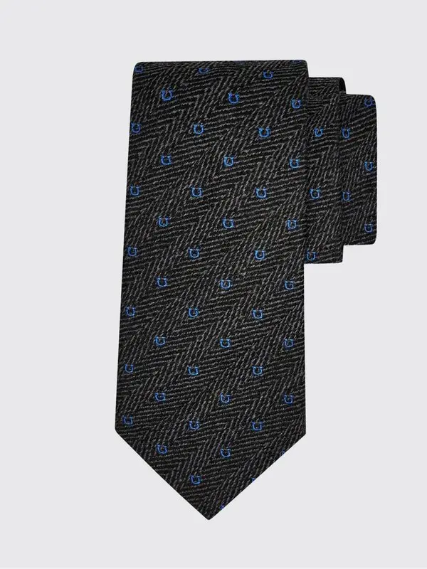 FERRAGAMO Gancini Silk And Wool Tie With Chevron Monogram Pattern