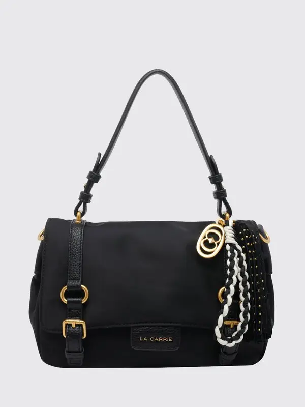 LA CARRIE Atena Nylon Shoulder Bag With Leather Trim - Black