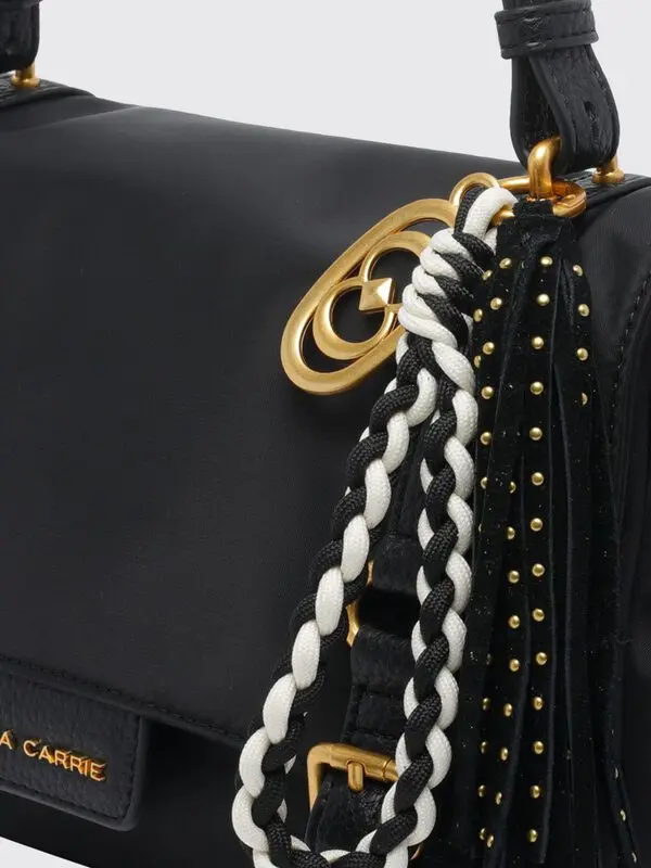 LA CARRIE Atena Nylon Shoulder Bag With Leather Trim - Black
