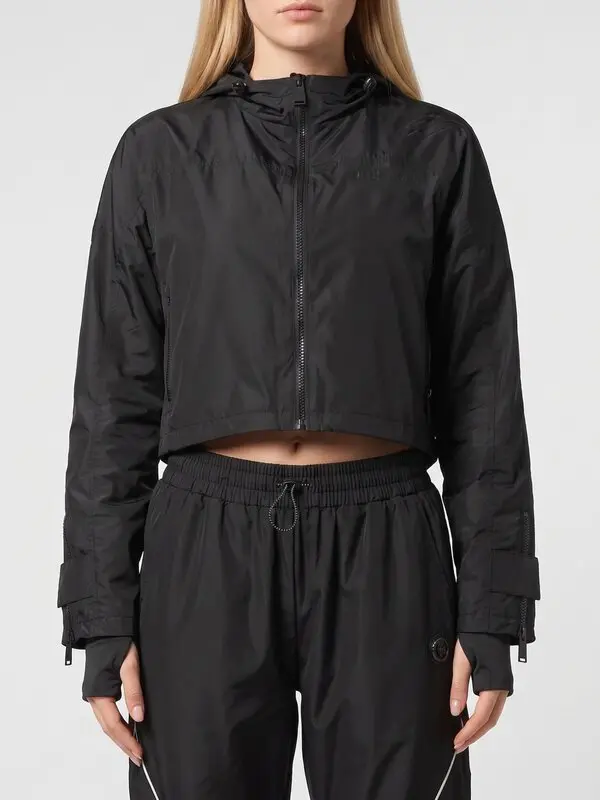PLEIN SPORT Hooded Stretch Nylon Windbreaker - Black