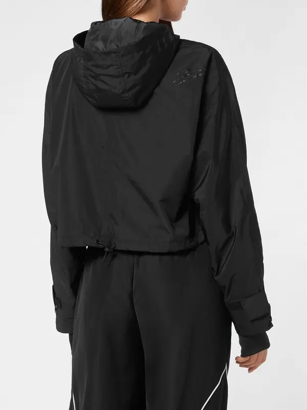 PLEIN SPORT Hooded Stretch Nylon Windbreaker - Black