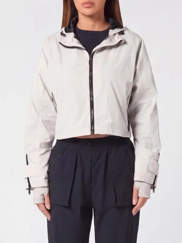 PLEIN SPORT Cropped Stretch Nylon Hooded Windbreaker - Grey
