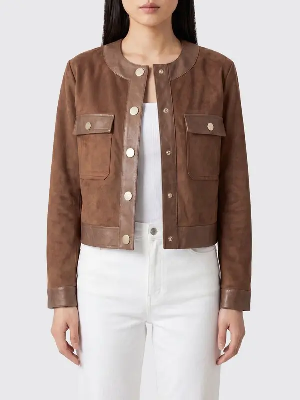 URBANCODE Short Faux Suede Jacket With Crew Neck And Belt