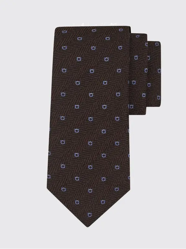 FERRAGAMO Gancini Silk And Wool Tie With Chevron Monogram Pattern