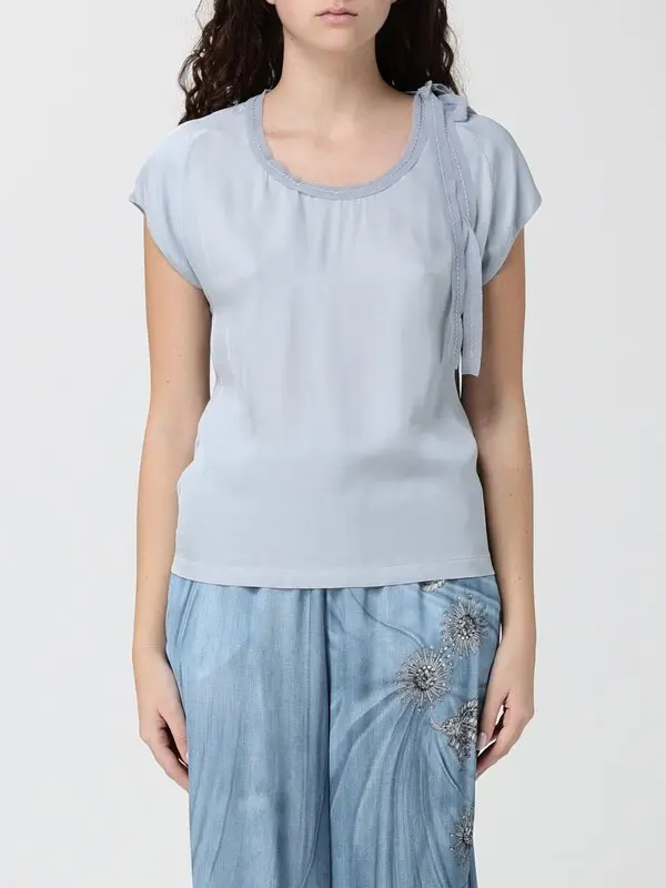 Pinko Viscose T-shirts With Bow - Blue