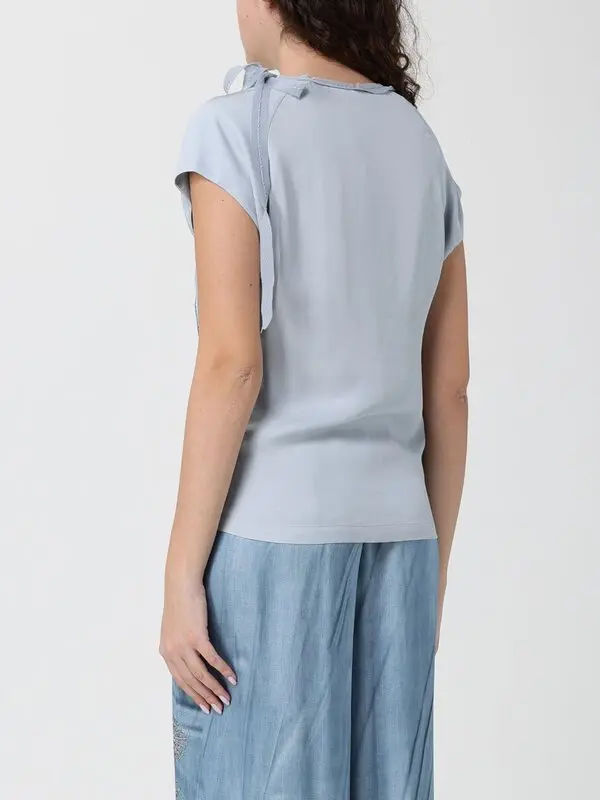 Pinko Viscose T-shirts With Bow - Blue
