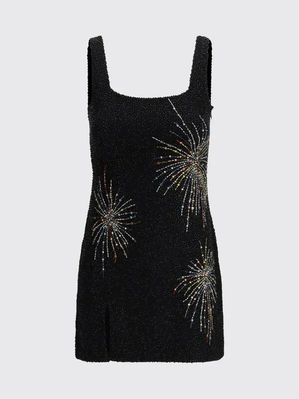 Staud Beaded Sheath Mini Dress With A Square Neckline And Front Slit