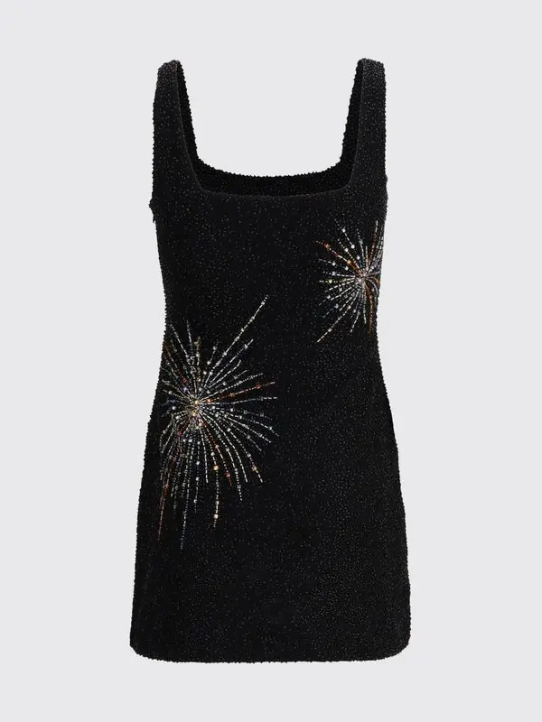 Staud Beaded Sheath Mini Dress With A Square Neckline And Front Slit