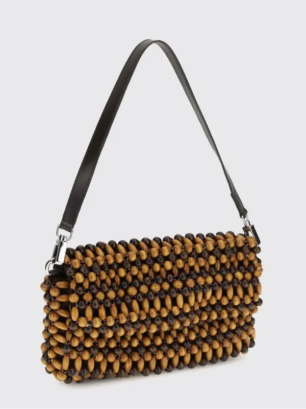 Staud Timmy Beaded Wood Shoulder Bag With Removable Leather Handle
