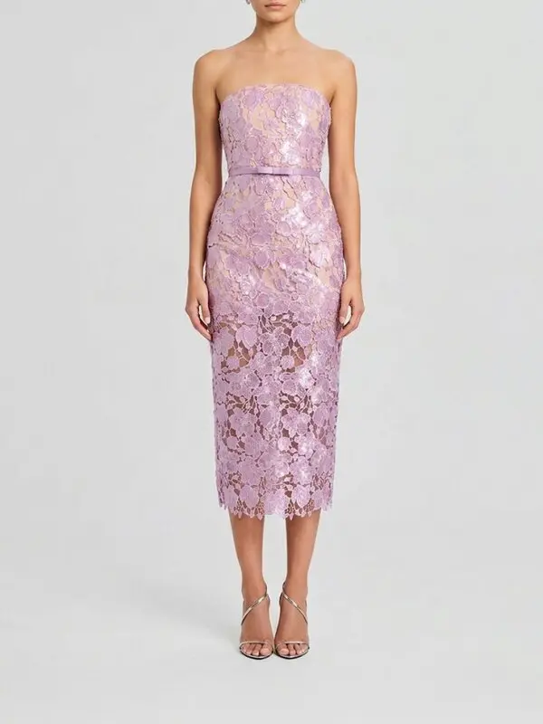 Retrofete Off-the-shoulder Sequined Macramé Lace Sheath Dress - Pink