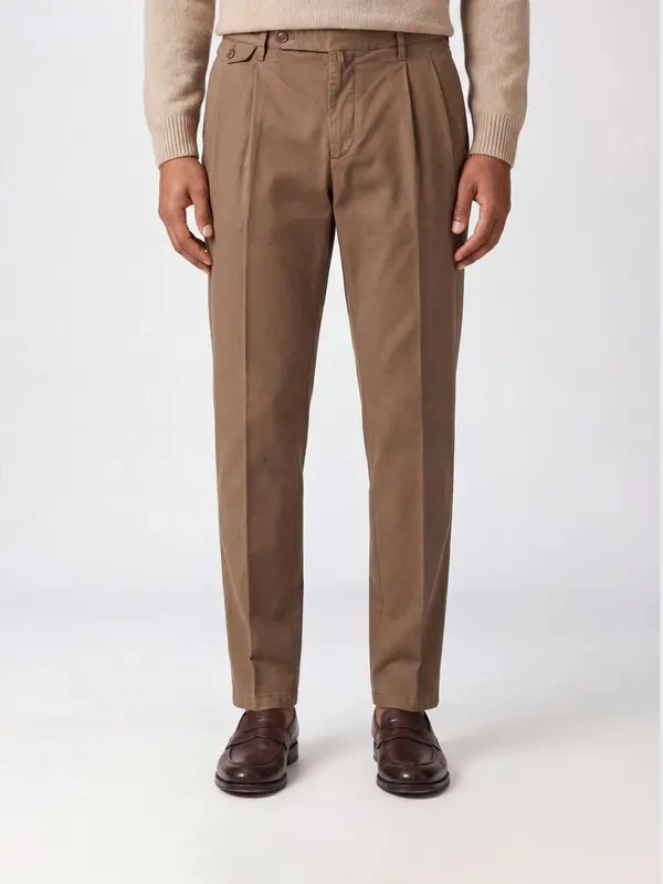 BRIGLIA 1949 Slim Fit Chino Pants In A Cotton And Linen Blend - Cocoa