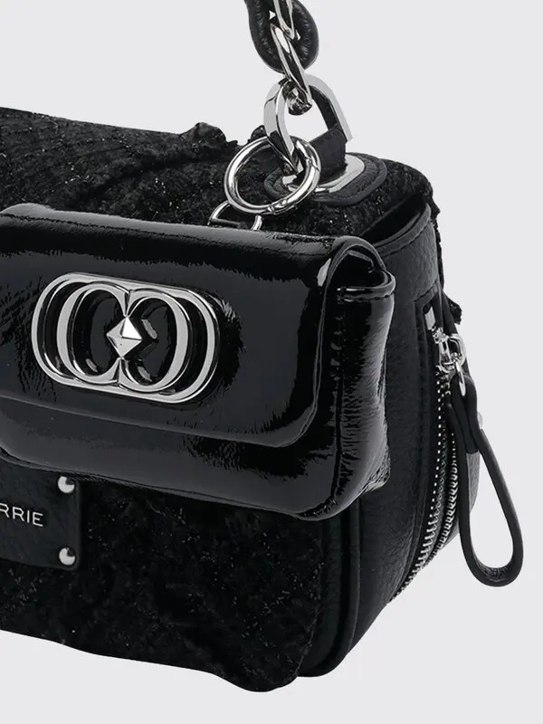 LA CARRIE Tweed Mini Shoulder Bag With Woven Chain Handle - Black
