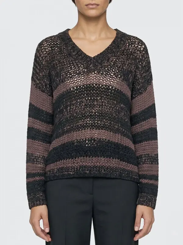 ROBERTO COLLINA Striped Cotton V-neck Sweater