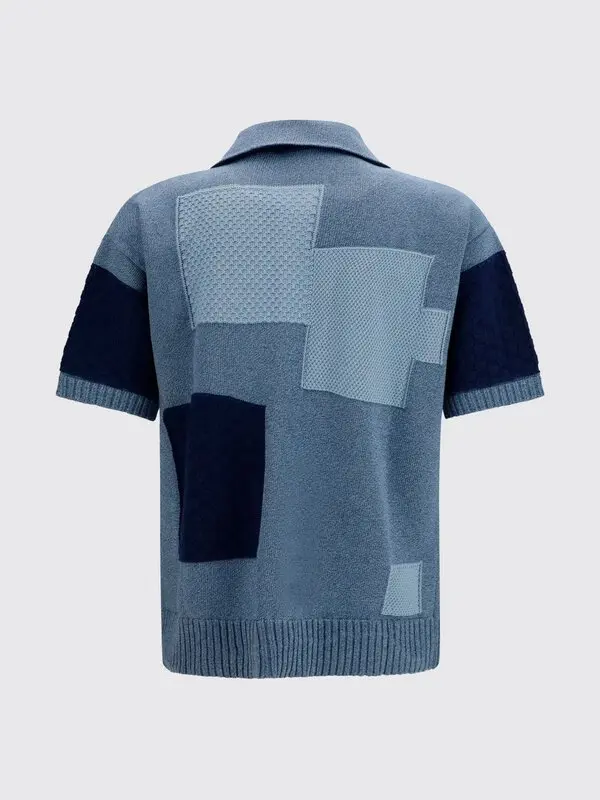 LANEUS Patchwork Print Cotton Bowling Shirt With An Elasticated Hem