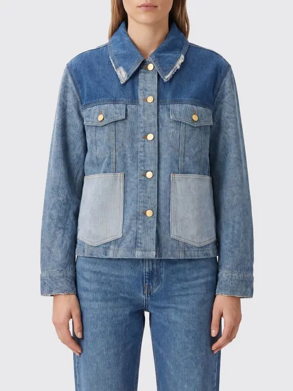 GANNI Cropped Patchwork Denim Jacket In Cotton Denim