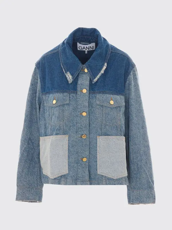 GANNI Cropped Patchwork Denim Jacket In Cotton Denim