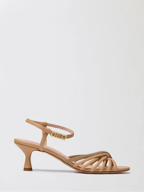 Fabiana Filippi Nappa Leather Mid Heel Sandals With Monile Embellishment