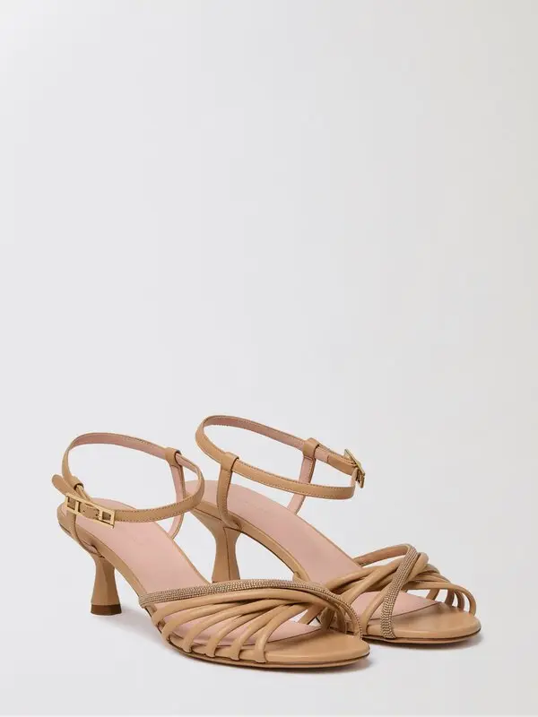 Fabiana Filippi Nappa Leather Mid Heel Sandals With Monile Embellishment