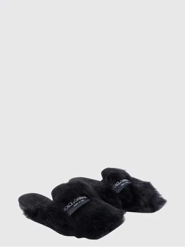 Dolce & Gabbana Shearling Slippers - Black